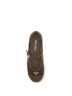 Prada Crochet Ballerinas With Logo Buckle - Brown