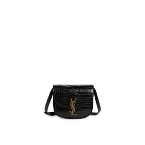 Saint Laurent Kaia Croc Effect Shoulder Bag - Black