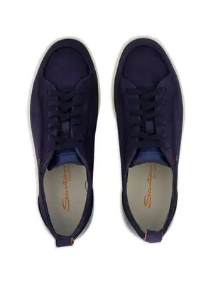 Santoni Leather Lace Up Sneakers - Blue