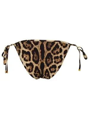 Dolce & Gabbana Leopard Print Bikini Bottoms With Gold Logo Detail - Brown