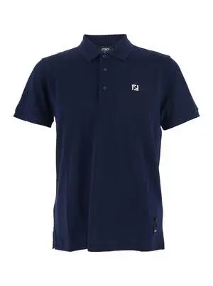Fendi Blue Polo Shirt With Metallic Ff Logo On The Front In Cotton Pique - Multicolor