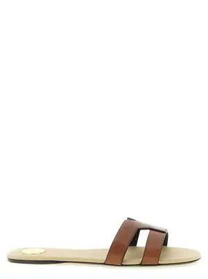 Saint Laurent Mabrouka Leather Sandals - Brown