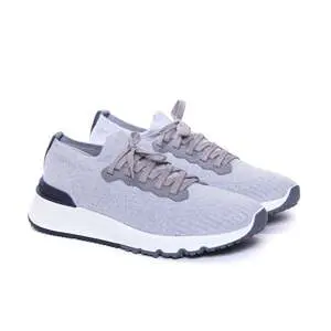 Brunello Cucinelli Grey Fabric Lace-up Sneakers