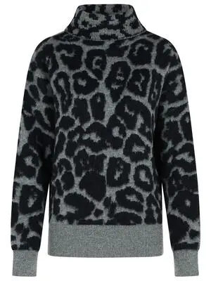 Stella McCartney Alpaca Blend Turtleneck Sweater With Leopard Pattern - Gray