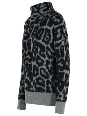 Stella McCartney Alpaca Blend Turtleneck Sweater With Leopard Pattern - Gray