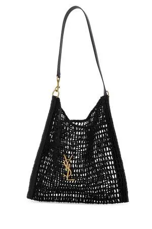 Saint Laurent Raffia Shopping Bag With Antiqued Golden Metal Finishing