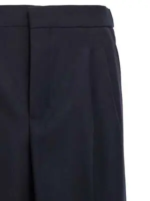 Ami Wool Pleated Front Wide Leg Trousers - Blue
