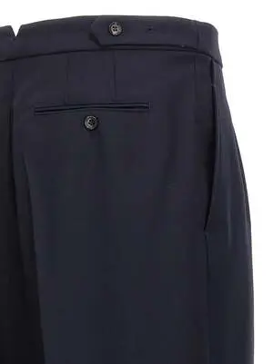 Ami Wool Pleated Front Wide Leg Trousers - Blue