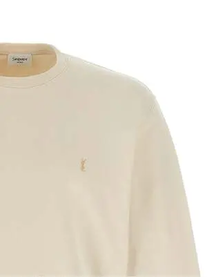 Saint Laurent Cassandre Embroidered Cotton Sweatshirt - Cream
