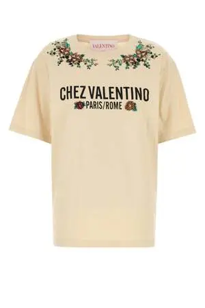 Valentino Garavani Cotton T-shirt With Embellished Neckline - Yellow