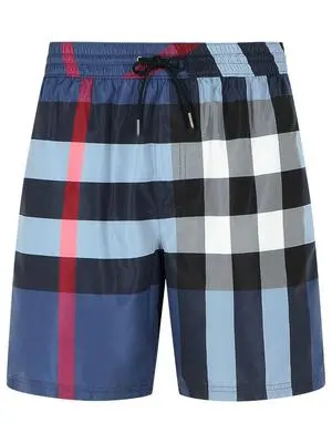 Burberry Plaid Polyester Swim Trunks - Blue