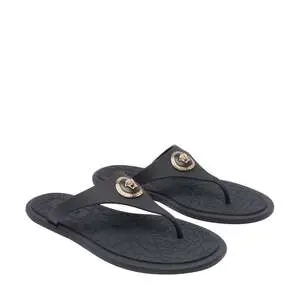 Versace Alia Rubber Flat Sandals With Embossed Logo - Black