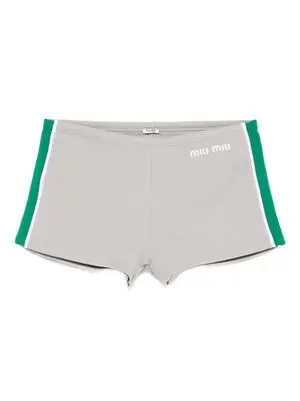 Miu Miu Grey Nylon Shorts With Green Trim - Multicolor