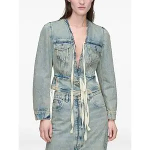 MAISON MARGIELA Cotton Denim Jacket With Deep V-neck And Tie Closure