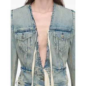 MAISON MARGIELA Cotton Denim Jacket With Deep V-neck And Tie Closure