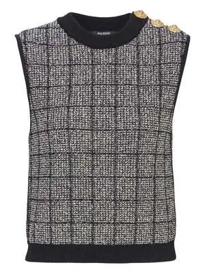 Balmain Tweed Tank Top With Button Embellishment - Multicolor