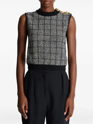 Balmain Tweed Tank Top With Button Embellishment - Multicolor