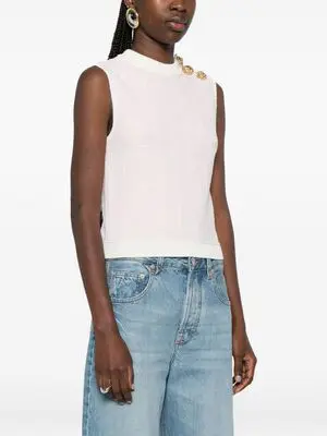 Balmain Textured Knit Tank Top With Gold-tone Buttons