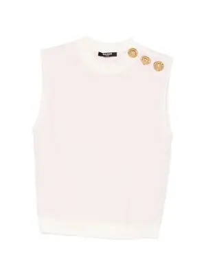 Balmain Textured Knit Tank Top With Gold-tone Buttons - Multicolor