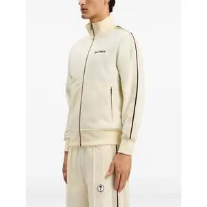Palm Angels Ivory White Logo Embroidered Zip-up Track Jacket
