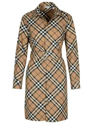 Burberry Check Wool Blend Dress - Cream
