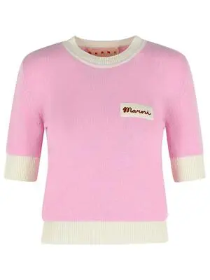 Marni Ribbed Wool Blend Sweater With Embroidered Logo - Pink