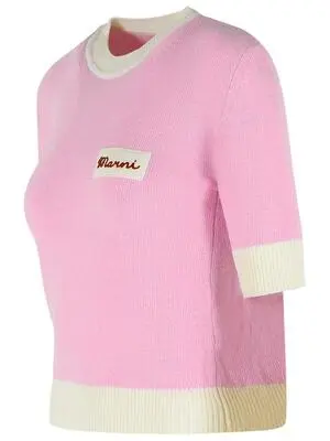 Marni Ribbed Wool Blend Sweater With Embroidered Logo