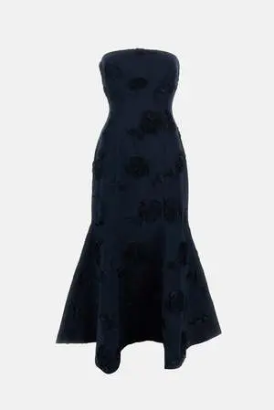 ROTATE BY BIRGER CHRISTENSEN Strapless Midi Dress With 3d Flowers