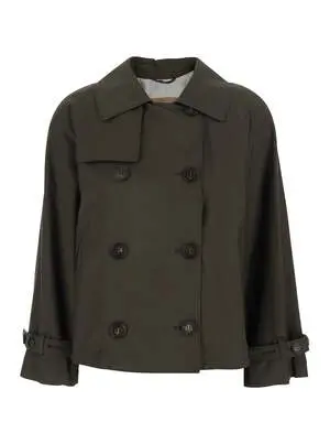Max Mara Double-breasted Cotton Blend Trench With Cape Detail - Multicolor