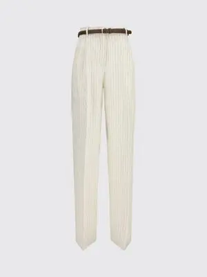 Max Mara Striped Linen Trousers - Cream
