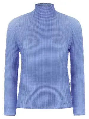 Issey Miyake Wooly Pleats-66 High Neck Long Sleeve Blouse - Blue