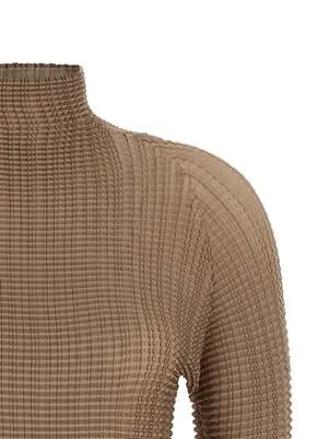 Issey Miyake Wooly Pleats-66 High Neck Long Sleeve Blouse - Cream