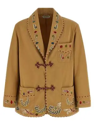 BODE Embroidered Cotton Gabardine Blazer Jacket