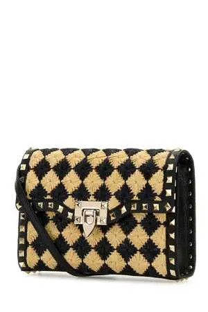 Valentino Garavani Two-tone Raffia Rockstud Crossbody Bag