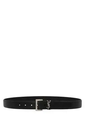 Saint Laurent Cassandre Leather Belt - Black
