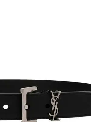 Saint Laurent Cassandre Leather Belt - Black