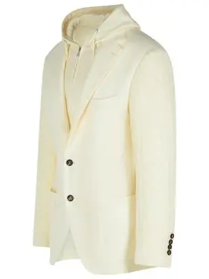 Eleventy Wool And Cashmere Blazer With Removable Hoodie - Cream