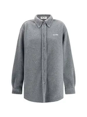 Miu Miu Cotton Button-up Shirt With Embroidered Logo - Gray