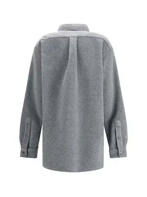 Miu Miu Cotton Button-up Shirt With Embroidered Logo - Gray