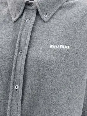 Miu Miu Cotton Button-up Shirt With Embroidered Logo - Gray