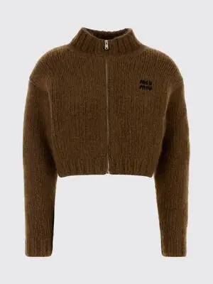 Miu Miu Ribbed Zip-up Sweater - Brown