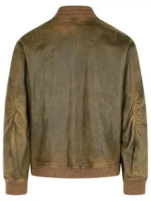 GOLDEN GOOSE Leather Bomber Jacket With Zip Closure And Ribbed Details