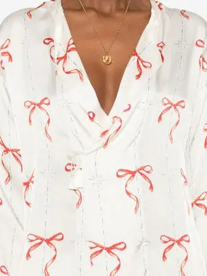 FORTE_FORTE Printed Bow Detail V-neck Shirt