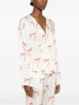 FORTE_FORTE Printed Bow Detail V-neck Shirt
