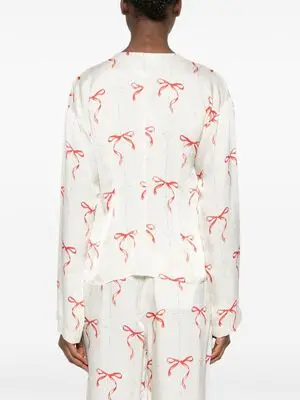 FORTE_FORTE Printed Bow Detail V-neck Shirt