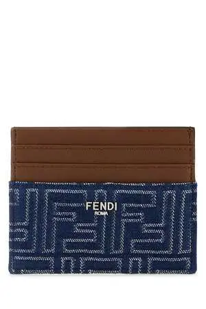 Fendi Embroidered Denim Card Holder - Blue