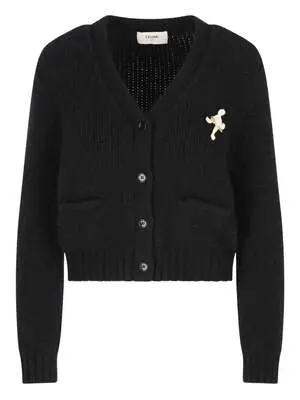 Celine Black Cashmere V-neck Cardigan With Patch Pockets