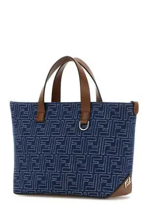 Fendi Embroidered Denim Handbag - Blue