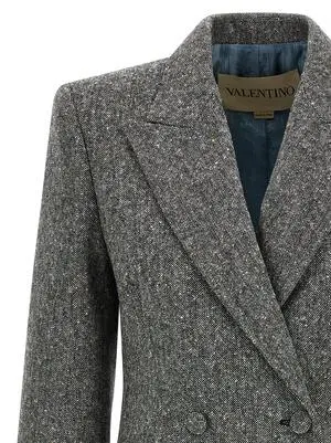 Valentino Garavani Double-breasted Blazer In Bottonato Natte