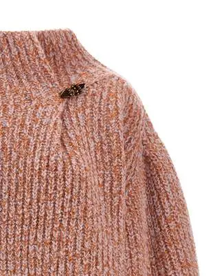Dries Van Noten Two-tone Knitted Wool And Alpaca Sweater With Jewel Detail - Pink